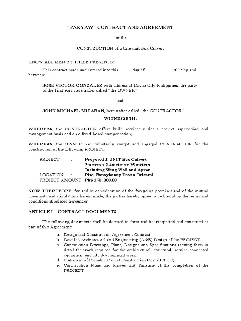 PAKYAW CONTRACT AND AGREEMENT For The C | PDF