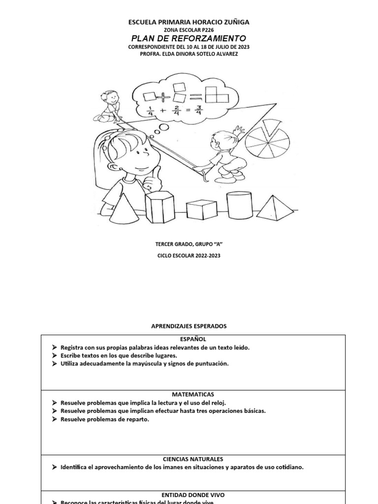 Plan de Reforzamiento 3a | PDF
