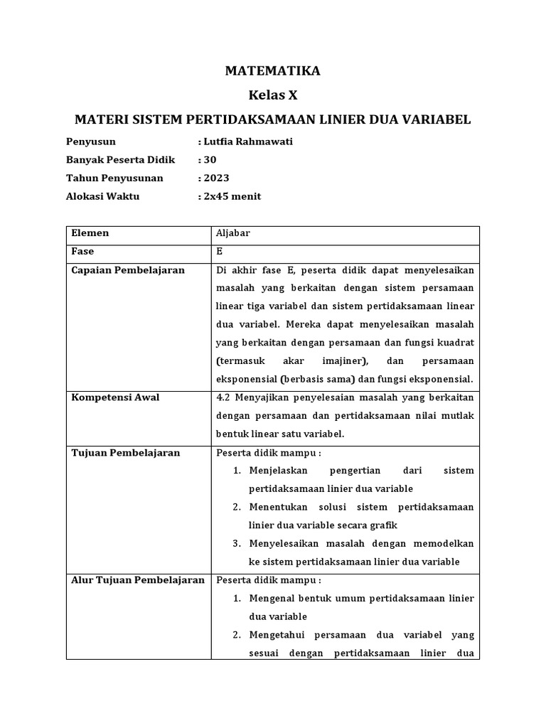 Modul Ajar Aljabar SPTLDV | PDF | Komputer
