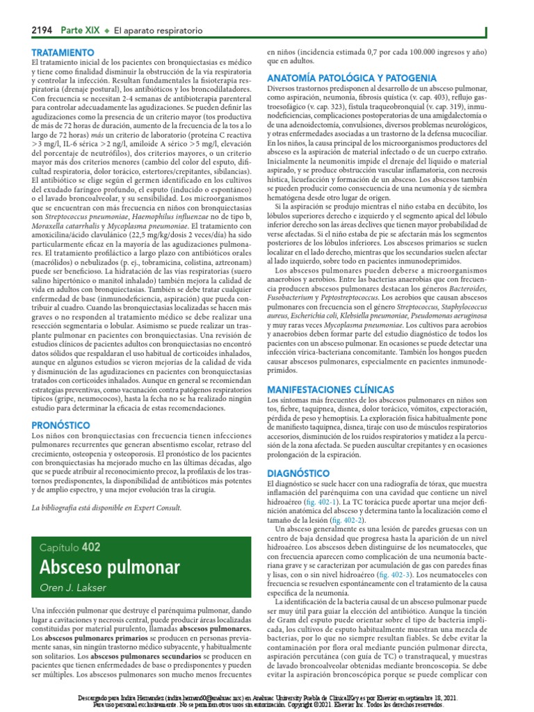 Tratamiento y Pronóstico de Bronquiectasias y Abscesos Pulmonares | PDF