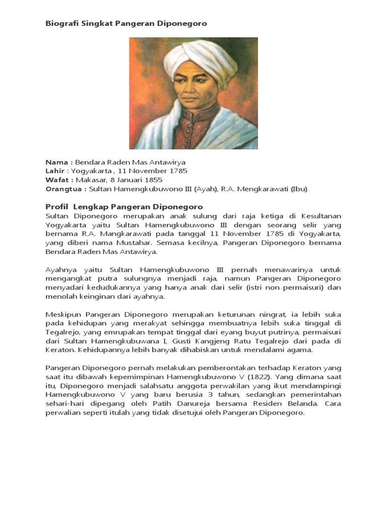 Biografi Pangeran Diponegoro | PDF