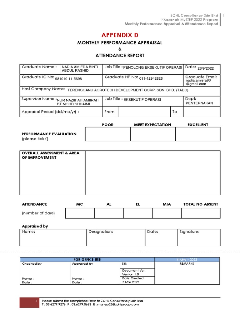 Appendix D MySTEP Monthly - Performance.appraisal MAttendance | Download Free PDF | Industrial ...