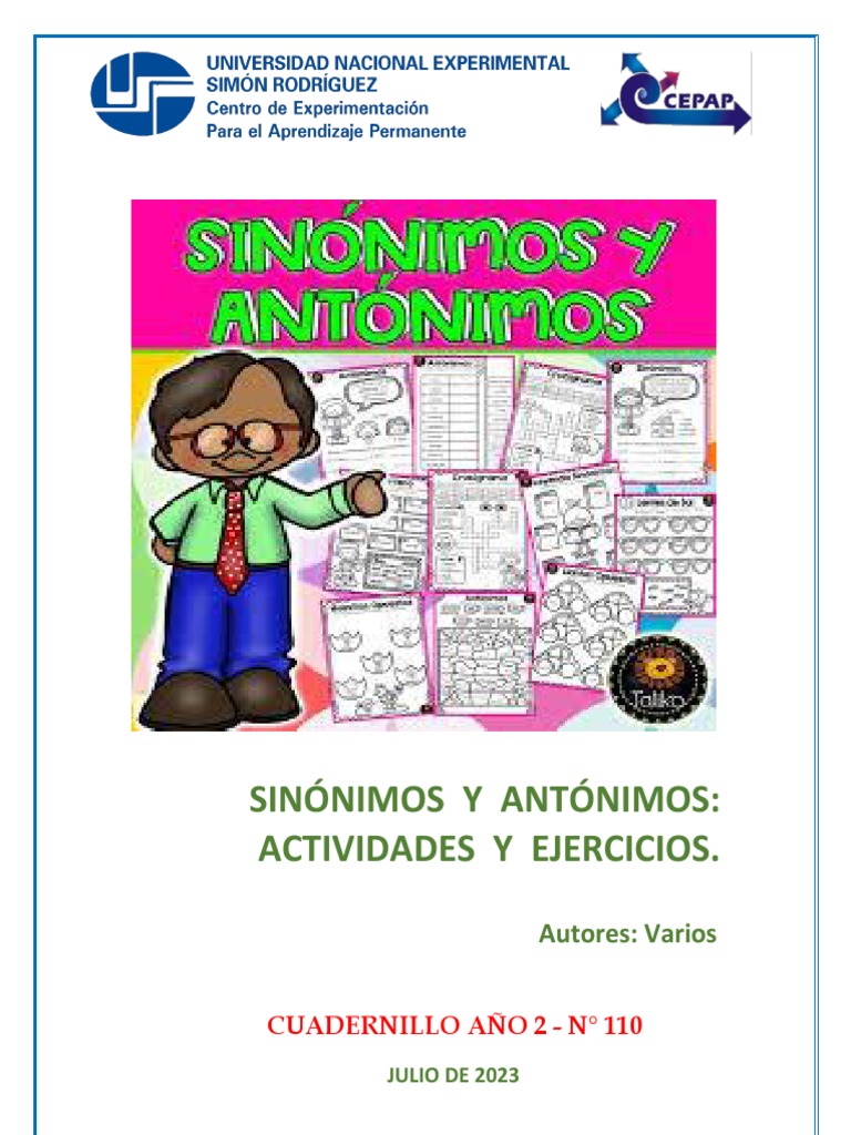 Cuadernillo Año 2 - #110 - Sinónimos y Antónimos - Actividades y ...