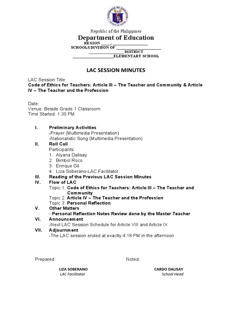LAC MINUTES SAMPLE | PDF