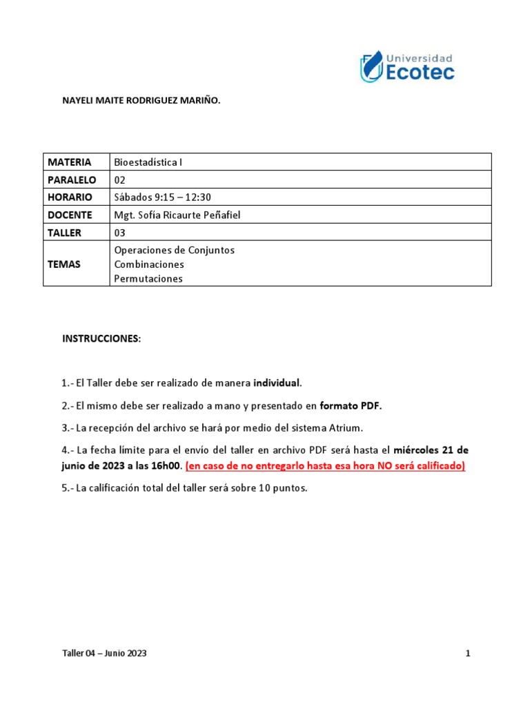 Taller3 Bioestadistica | PDF | Métodos y materiales de enseñanza