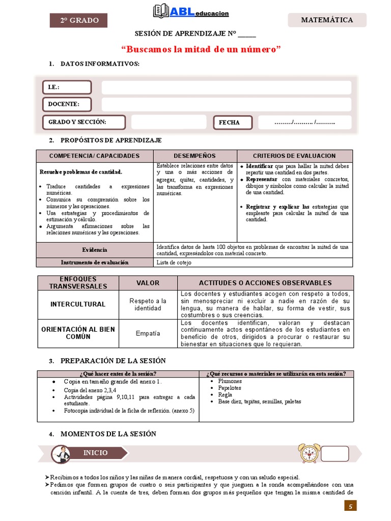 DIA 2 - 2do Mat. Buscamos La Mitad de Un Número | PDF | Evaluación