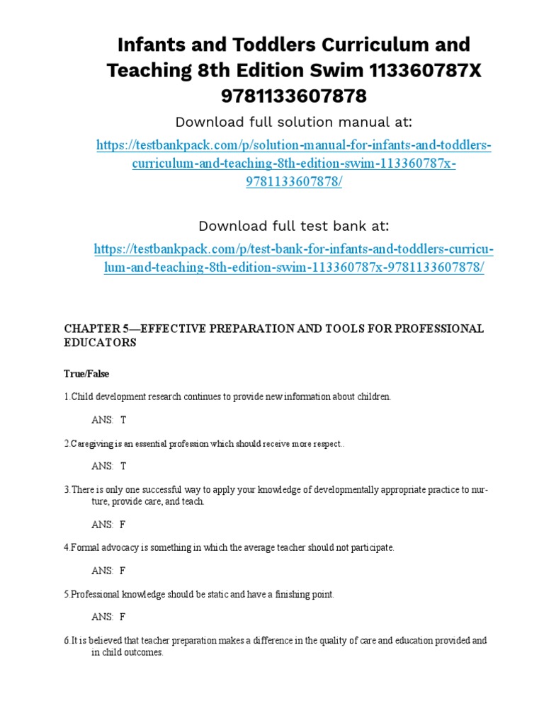 Infants and Toddlers Curriculum and Teaching 8th Edition Terri Swim ...