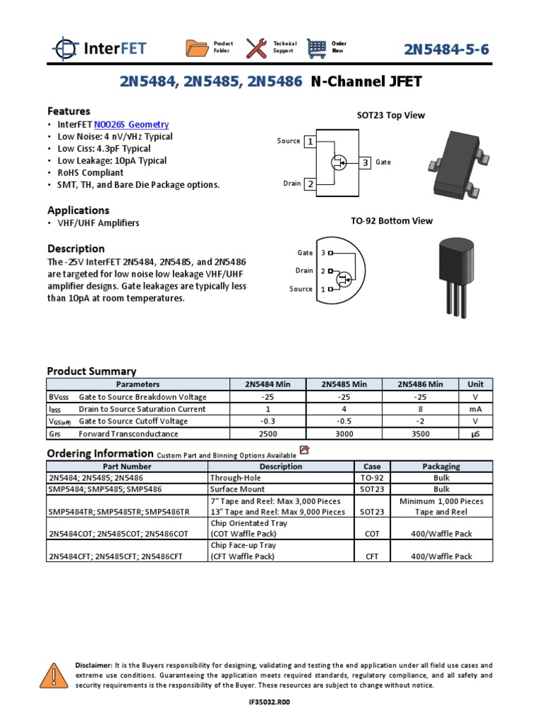 Jfet 2n5484 2n5485 2n5486 Interfet | PDF