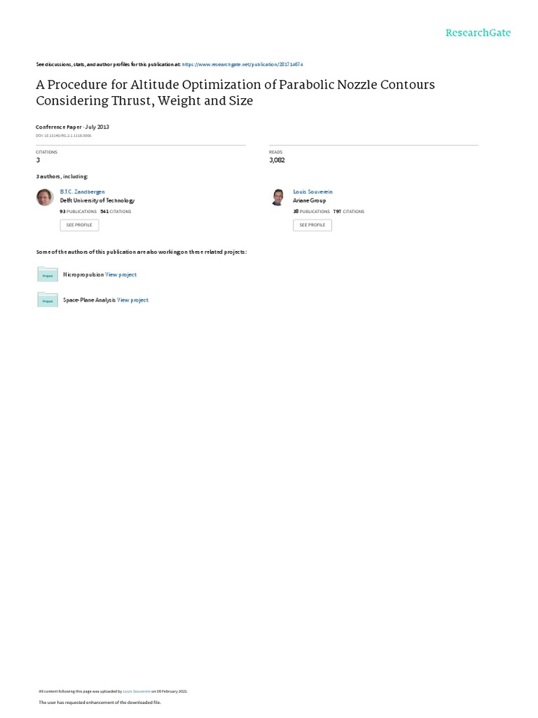 A Procedure For Altitude Optimization of Parabolic Nozzle Contours ...