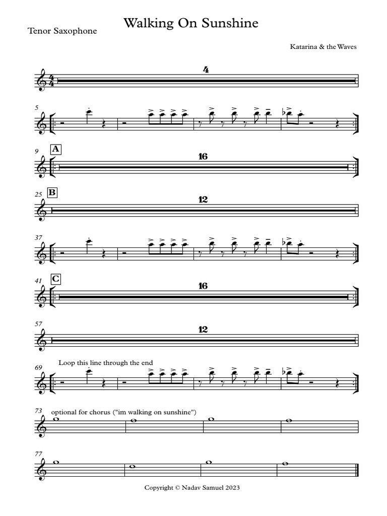 Walking On Sunshine - Parts | PDF