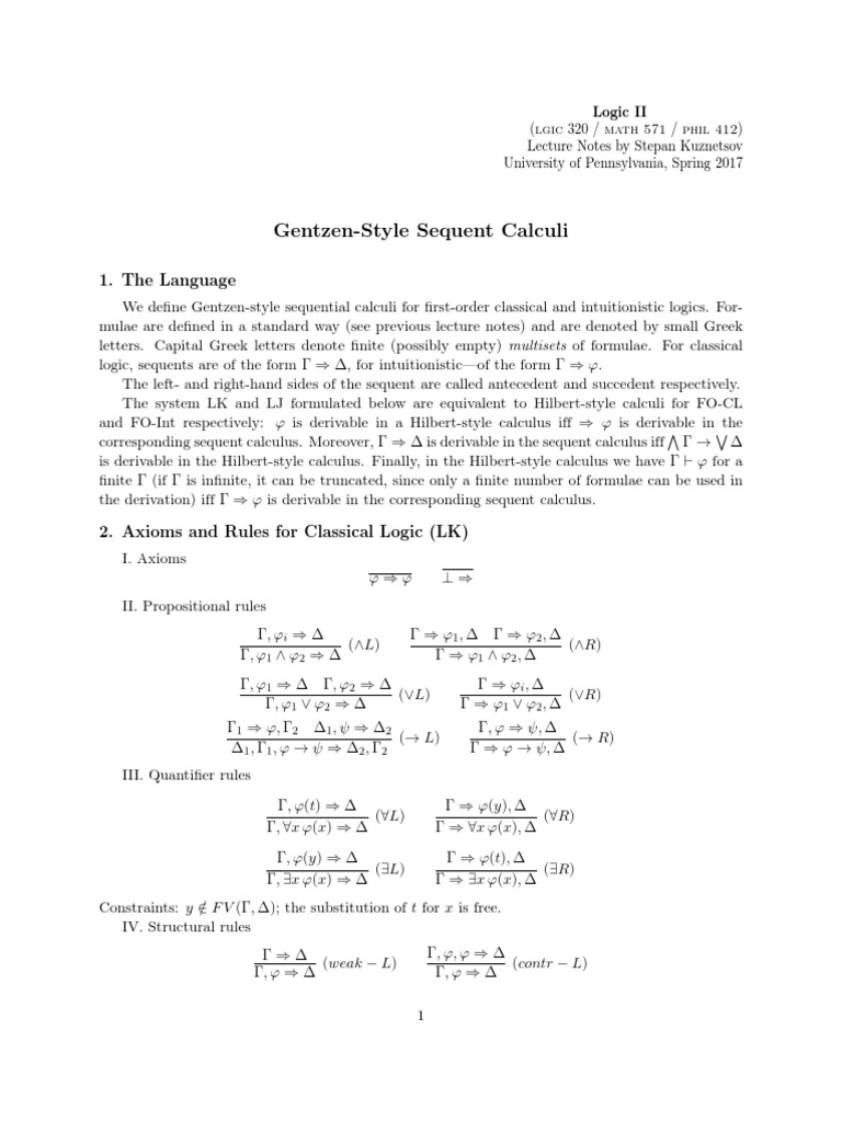 Gentzen Style Sequent Calculus Exercise-Univ. of Pennsylvania | PDF | Theoretical Computer ...