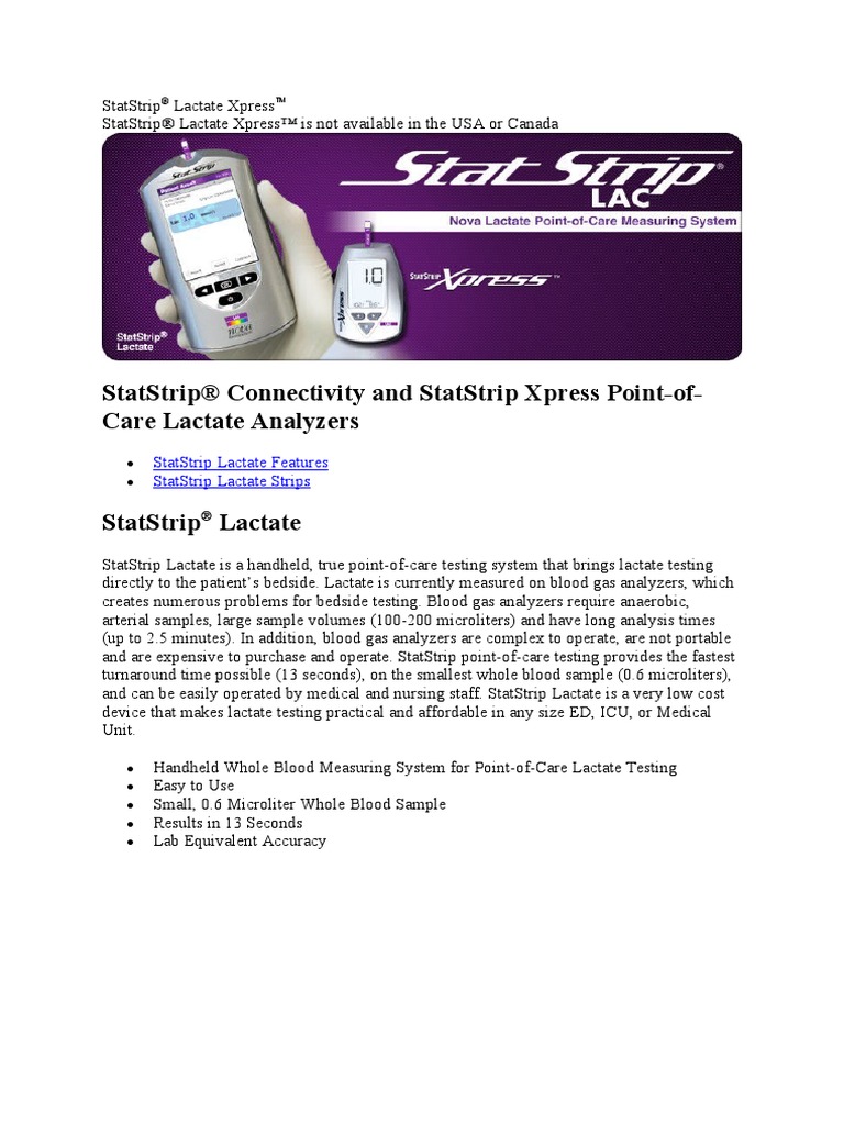 StatStrip Laktat Nova Biomedical | PDF