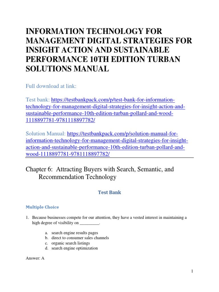Information Technology For Management Digital Strategies For Insight ...