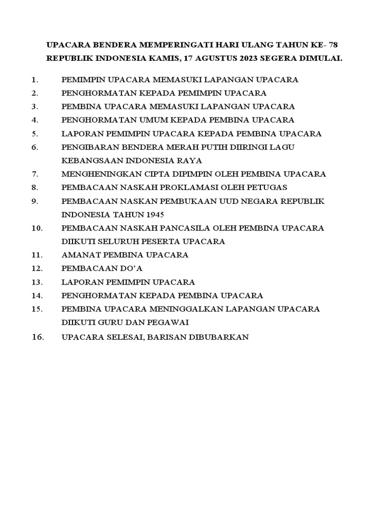 Susunan Upacara 17 Agustus 2023 | PDF