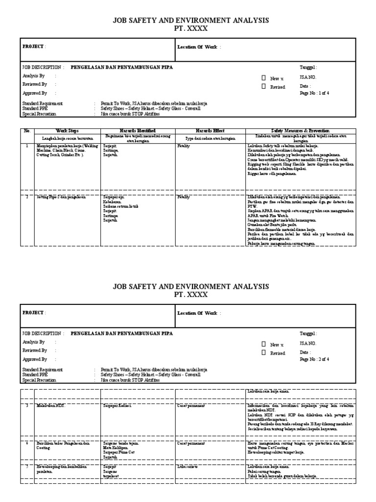 JSA PEMASANGAN PIPA | PDF