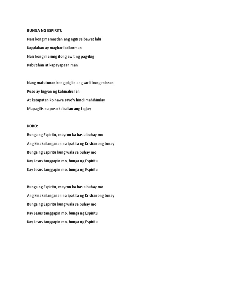 Bunga NG Espiritu Lyrics | PDF