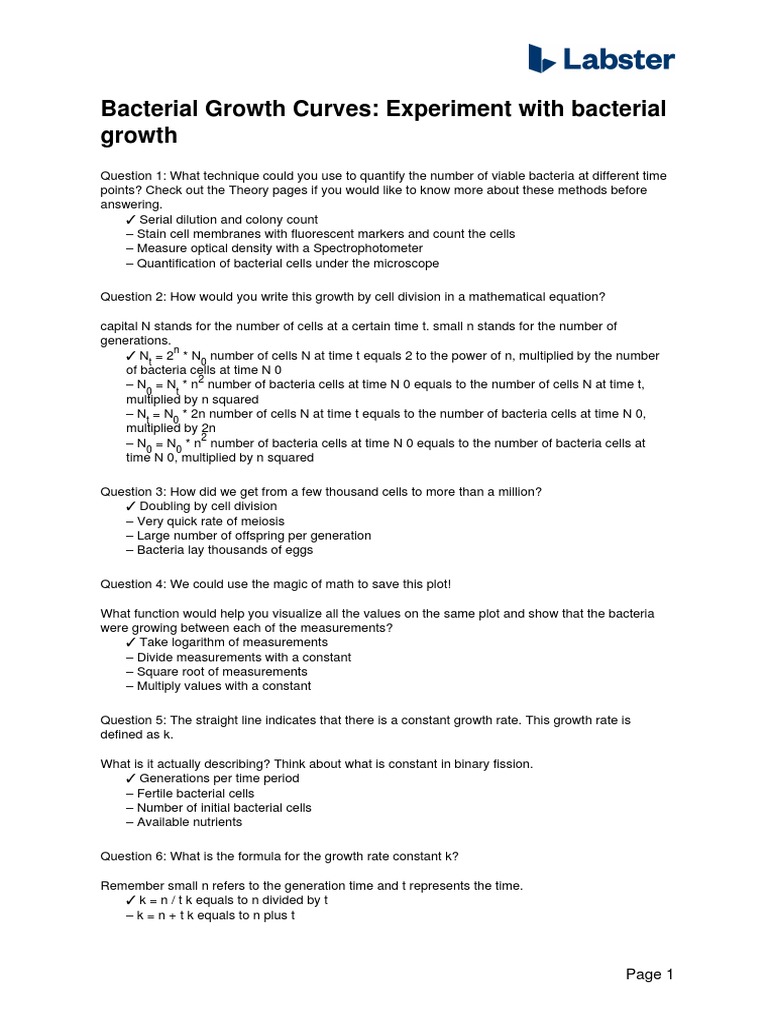 Questions Bacterial Growth Curves Experiment With Bacterial Growth | PDF