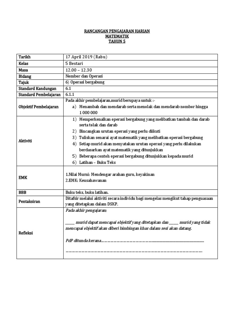 Operasi Bergabung Matematik Tahun 5 | PDF | Karier & Perkembangan