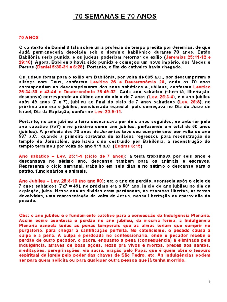 70 Semanas - 70 Anos | PDF | Religião e Espiritualidade
