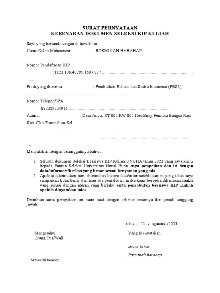 Pernyataan Kebenaran Dokumen KIP | PDF | Karier & Perkembangan | Kajian Bahasa Asing