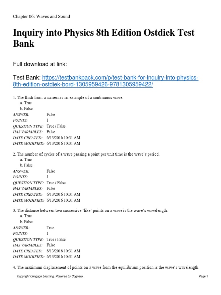 Inquiry Into Physics 8th Edition Ostdiek Test Bank Download | PDF ...