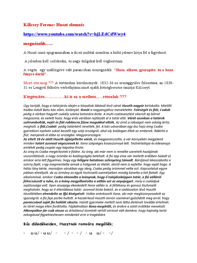 Szekundonak Kölcsey Huszt C.epigrammájának Elemzése 2 | PDF
