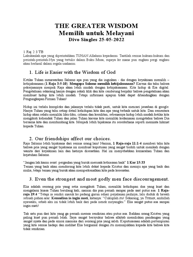 Divo 25-05-22 The Greater Wisdom | PDF