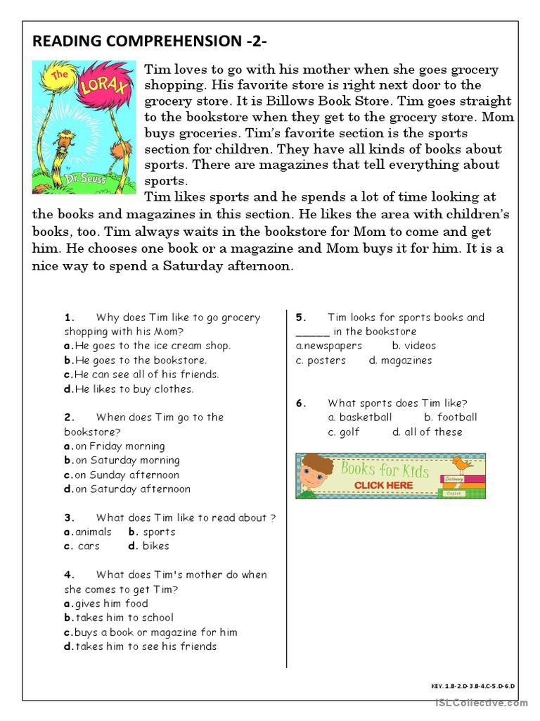 Reading Comprehension For Beginner and Elementary Students 2 | PDF