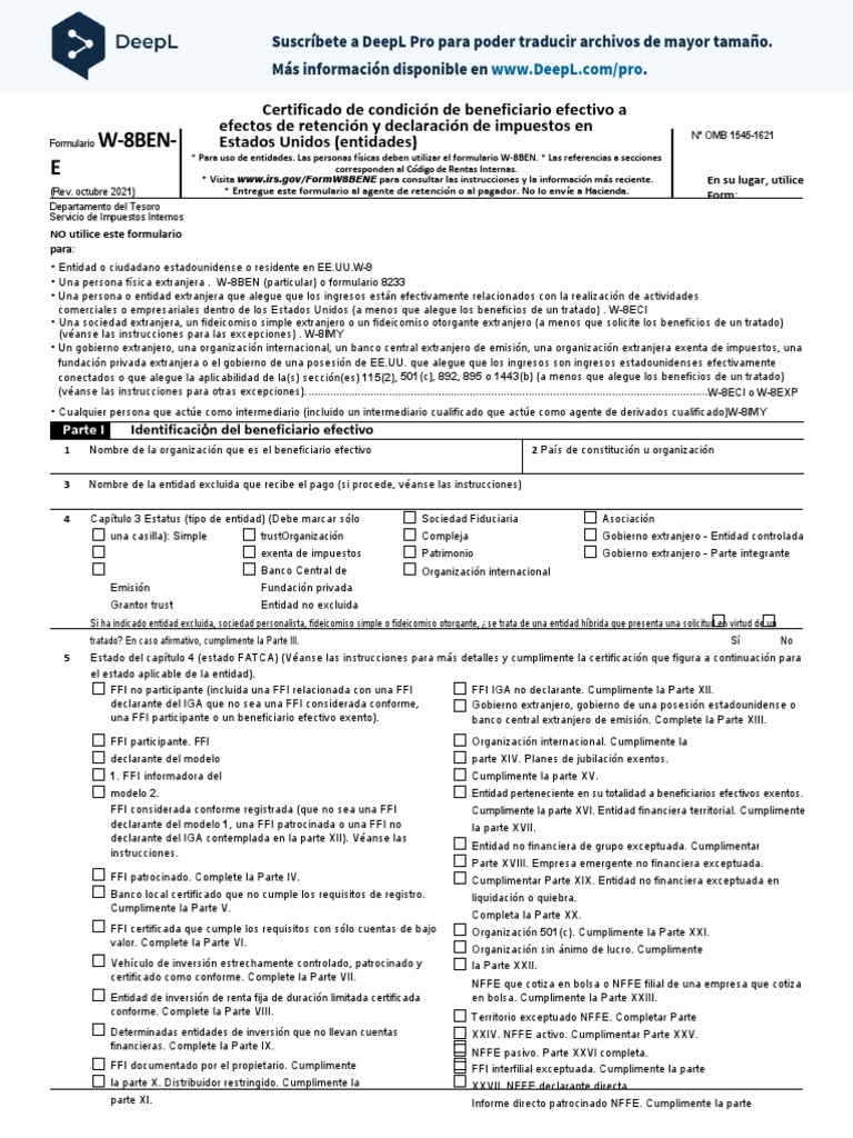 Formulario W-8BEN-E en Español | PDF
