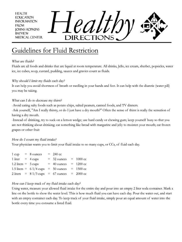 Guidelines For Fluid Restriction | PDF