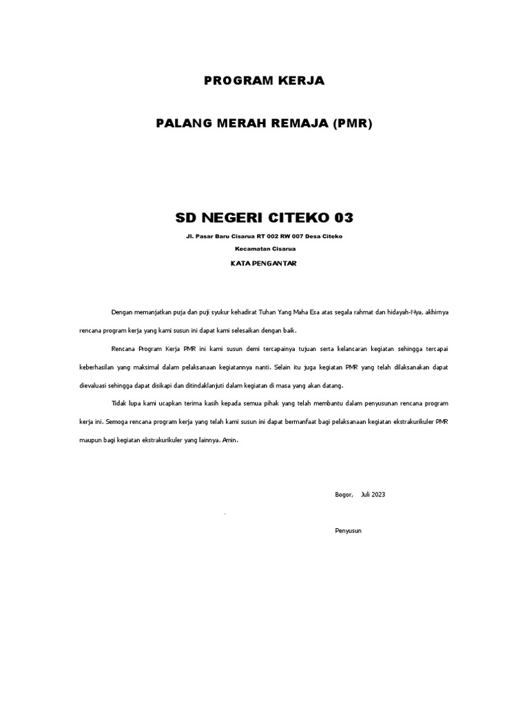 Program Kerja PMR SD Negeri Citeko 03 | PDF | Ilmu Sosial