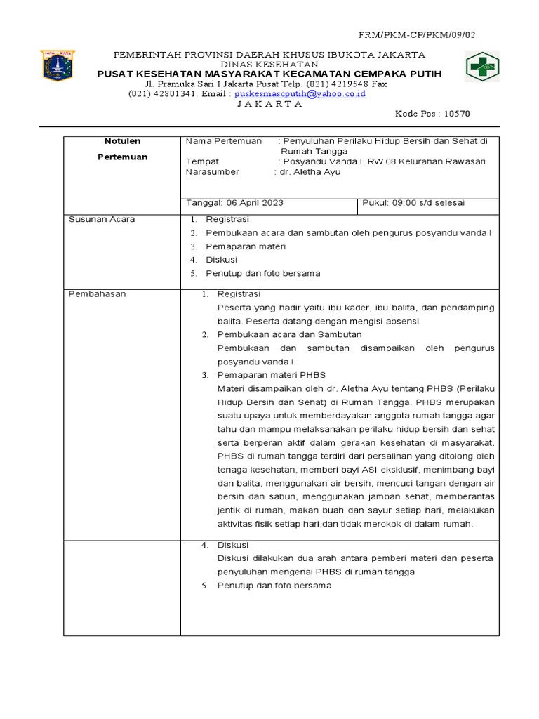DAUN RWS PHBS- PDCA APRIL | PDF