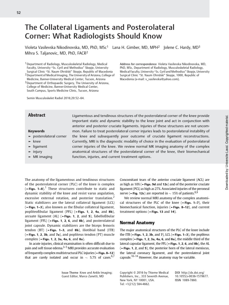 The Collateral Ligaments and Posterolateral | PDF