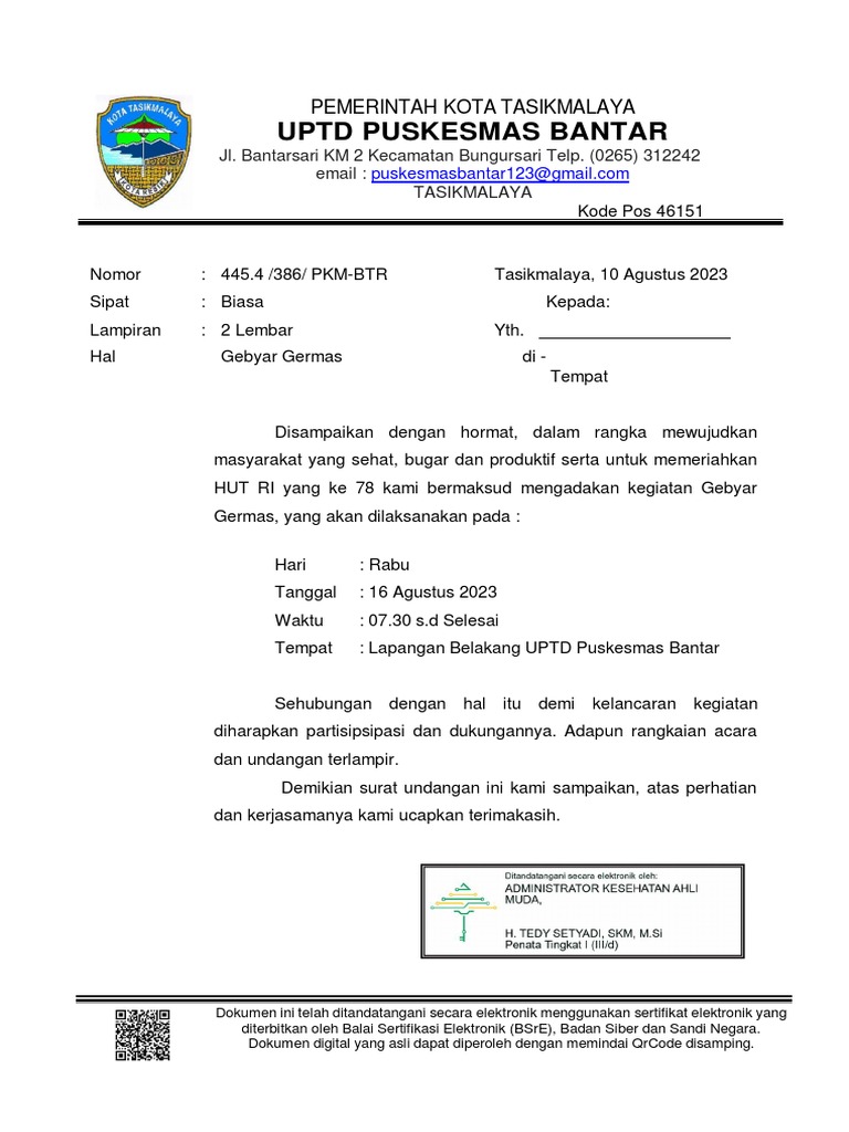 Undangan Gebyar Germas Tasikmalaya | PDF