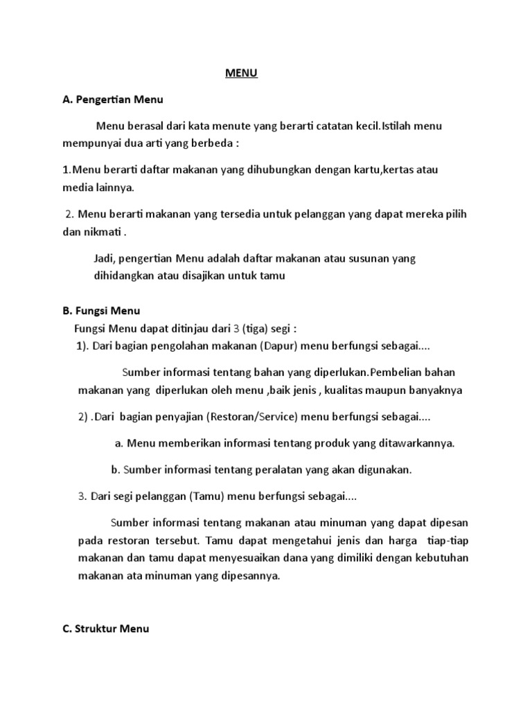 MENU Tata Hidang | PDF