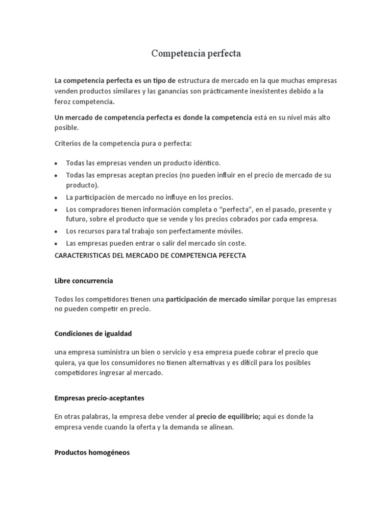 Estructura de la Competencia Perfecta | PDF | Mercado (economía ...