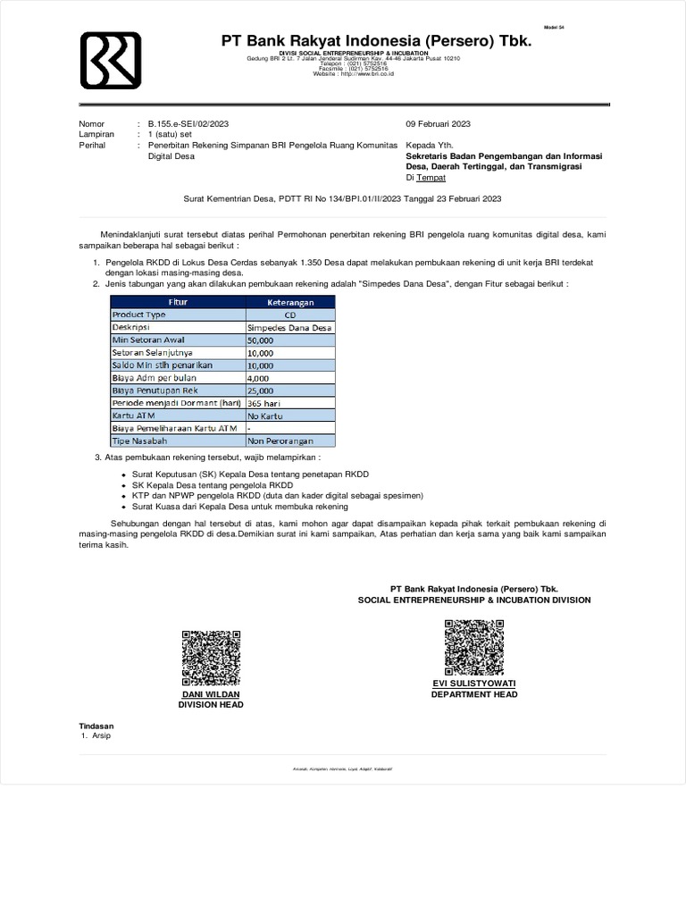 B155 Penerbitan Rekening Simpanan BRI Pengelola RKDD | PDF | Pengelolaan Keuangan & Uang