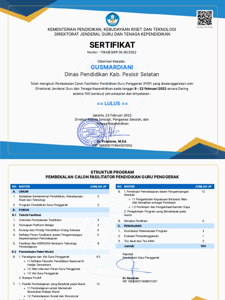 PGP - Sertifikat Calon Fasilitator 112259119358202281251 | PDF