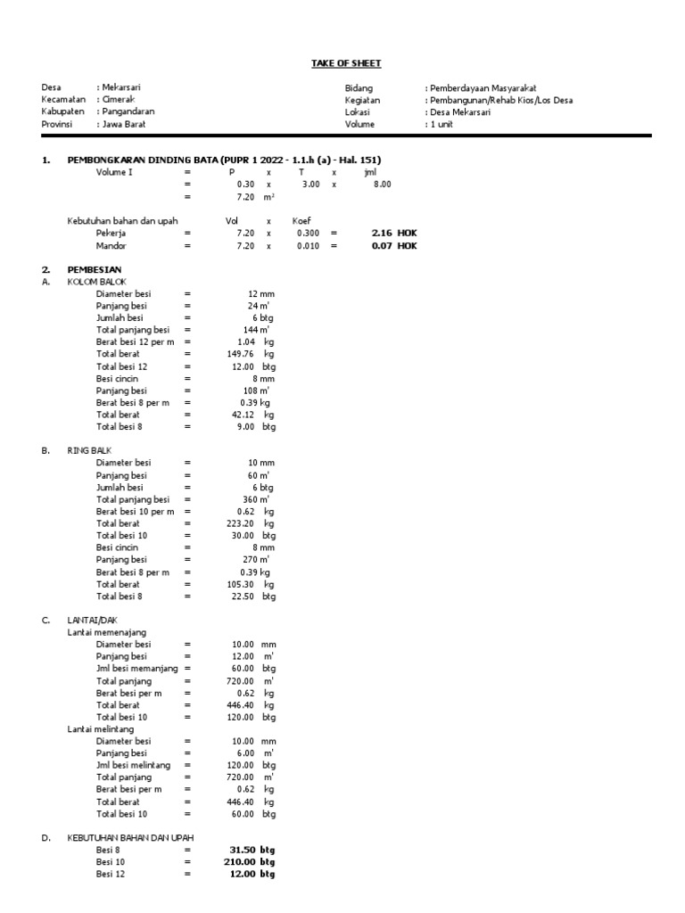 13 Rab (PBH) Pembangunan Kios Desa | PDF