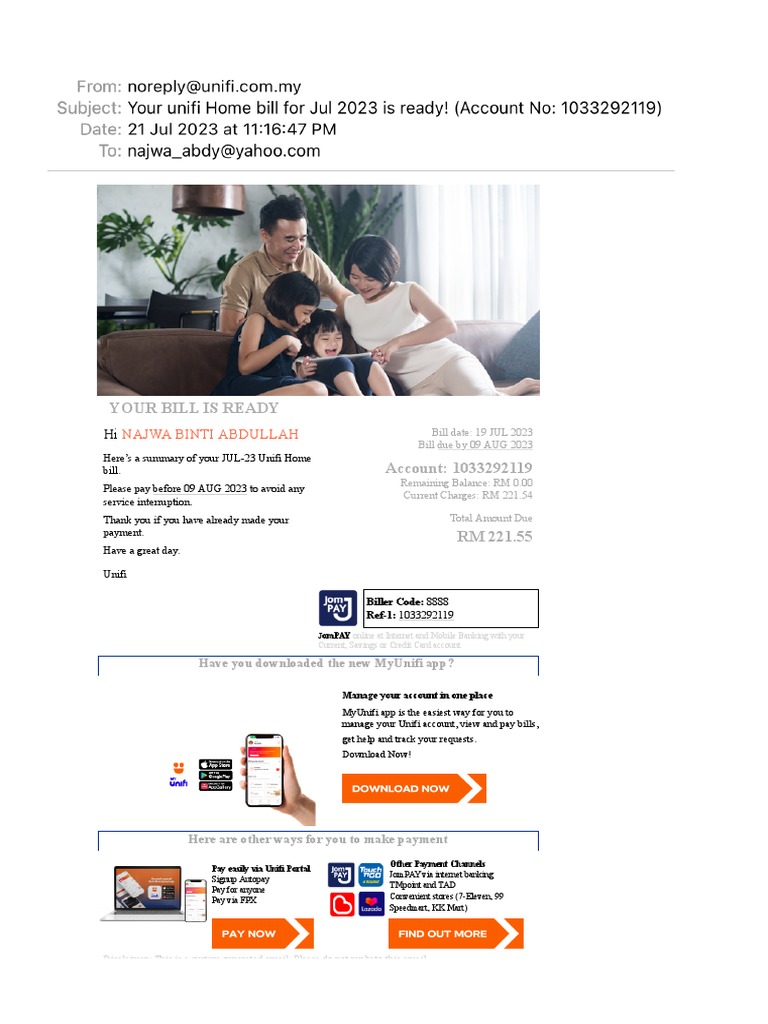 Your Unifi Home Bill For Jul 2023 Is Ready! (Account No 1033292119 ...