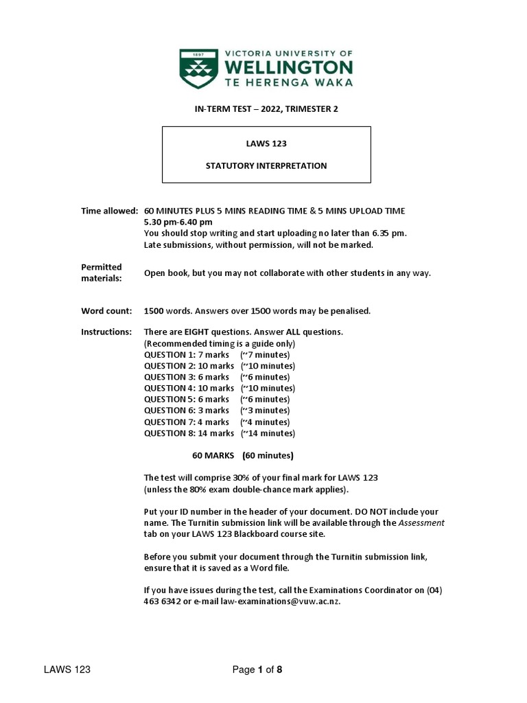 FOR REVISION - Last Year's 2022 LAWS 123 In-Term Test-1 | PDF