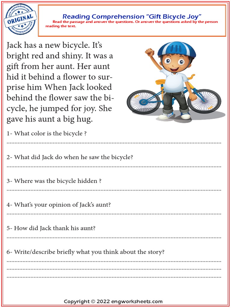 ZevvTCw9oO Gift Bicycle Joy Reading Comprehension Worksheet | PDF