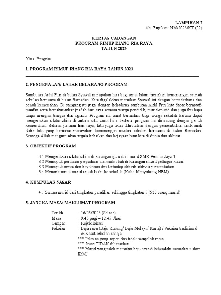 Kertas Kerja Rimup Raya | PDF