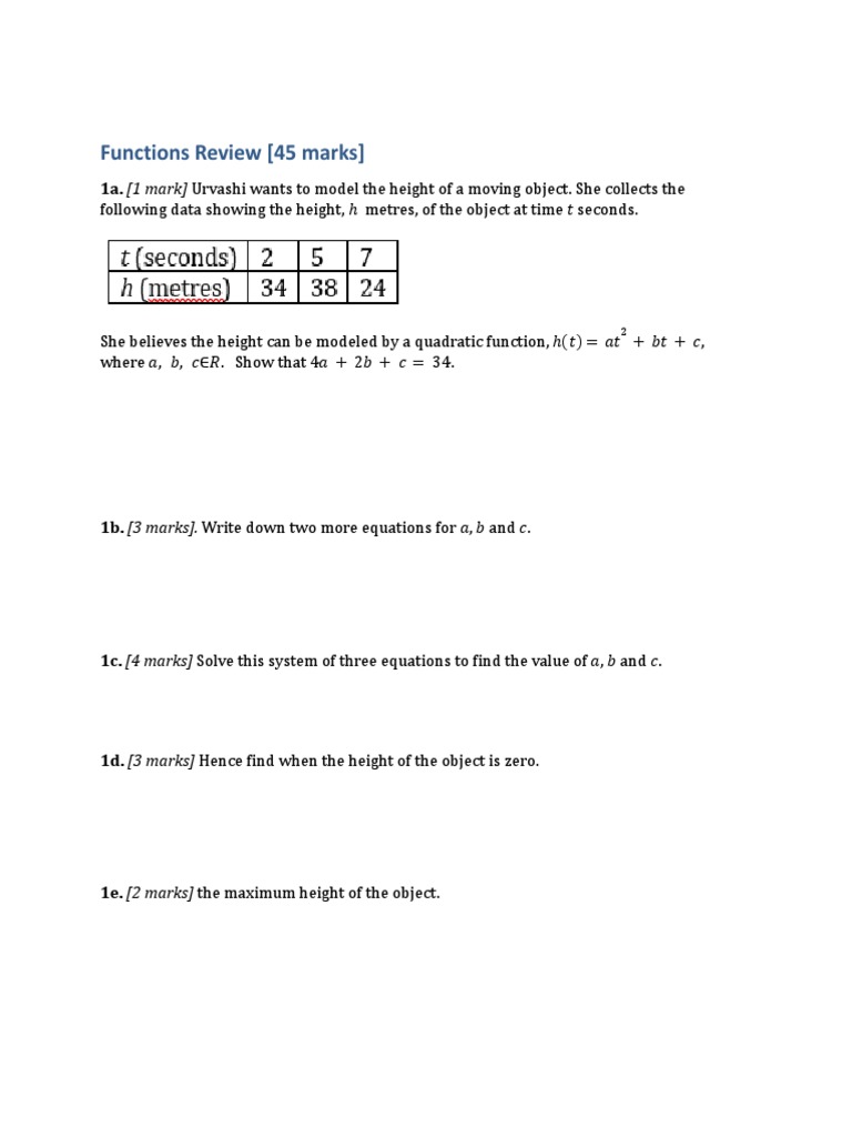 Functions Review Pdf Cartesian Coordinate System Elementary Mathematics