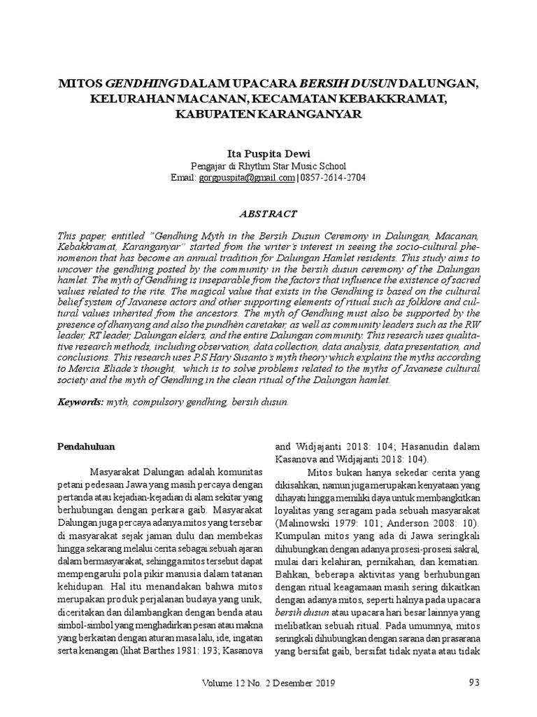 Mitos Gendhing Dalam Upacara Bersih Dusun Dalungan | PDF
