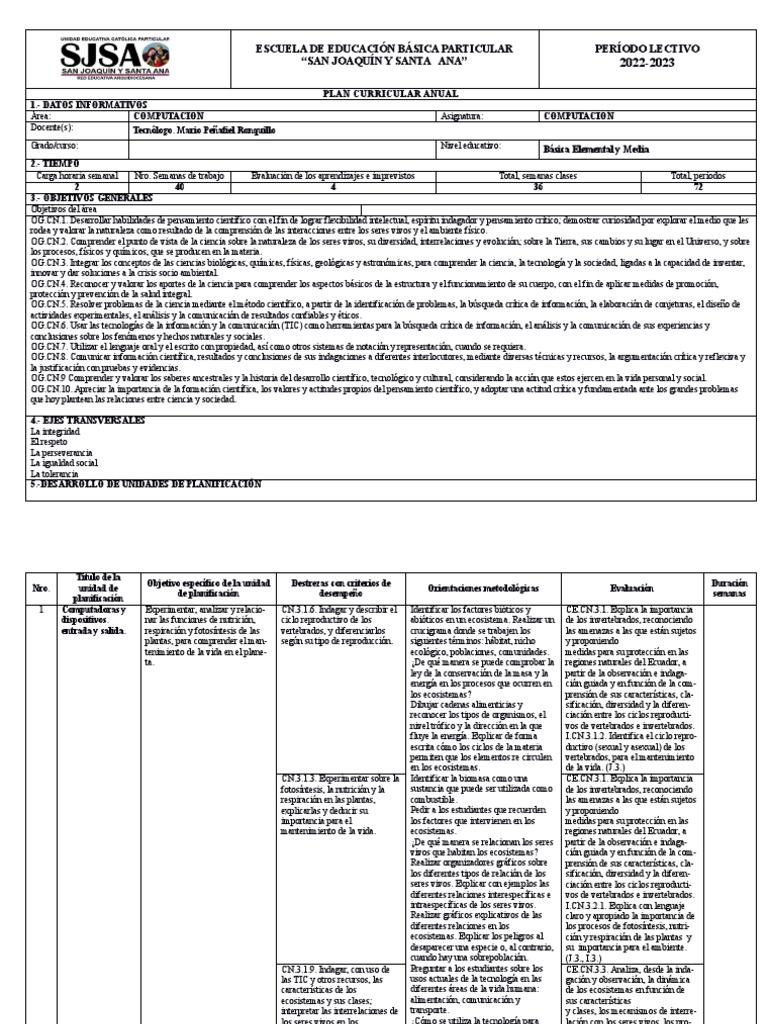 Plan Anual Computacion 2022-2023 | PDF