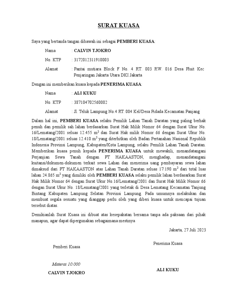 Contoh SURAT KUASA | PDF