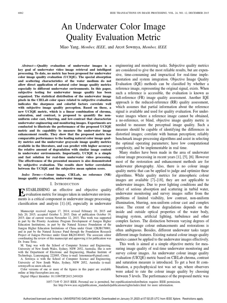 Underwater Color Image Quality Metric | PDF | Art | Science & Mathematics