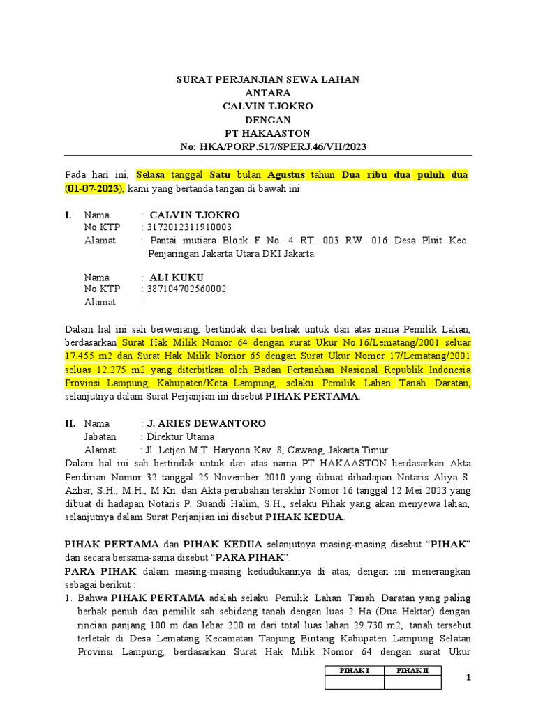 Contoh KONTRAK SEWA | PDF