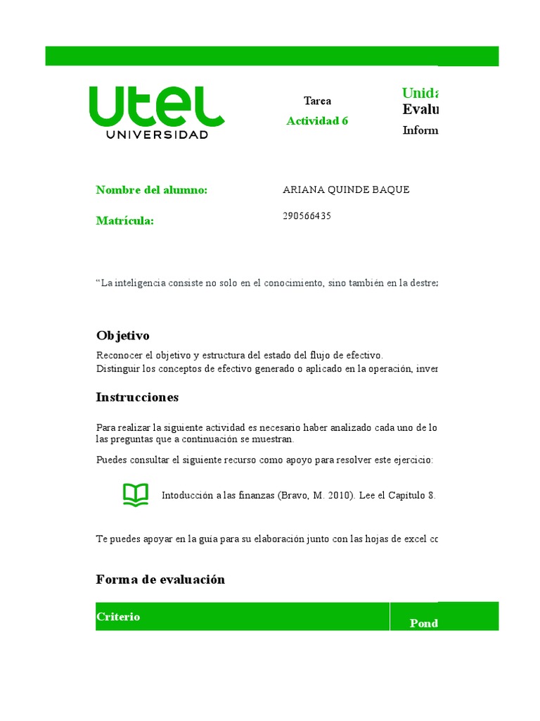 Quinde Ariana If T6 | PDF | Estado de resultados | Hoja de balance